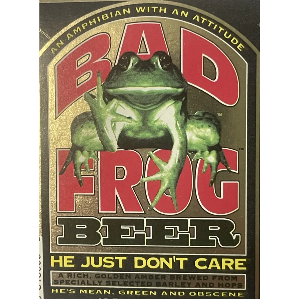 Infamous Vintage Bad Frog Beer Label Shocks 8 States – Vintage and ...
